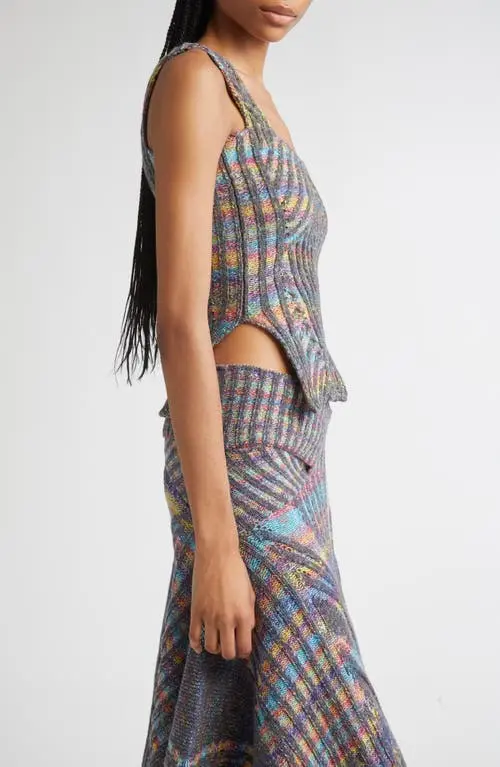 PAOLINA RUSSO Warrior Corset Mixed Stitch Wool Blend Sweater Tank - Grey/rainbow
