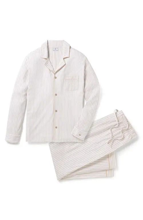 PETITE PLUME Ticking Stripe Pima Cotton Pajamas - Beige
