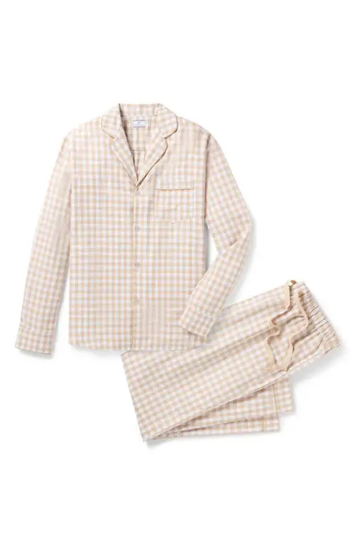 PETITE PLUME Gingham Check Cotton Pajamas - Beige