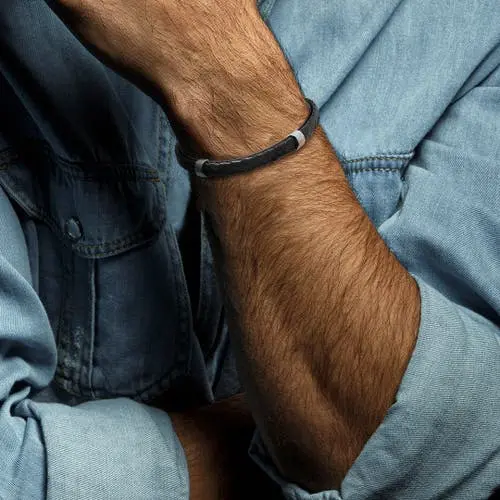 LINK UP Braided Leather Bracelet With Stainless Steel Detail