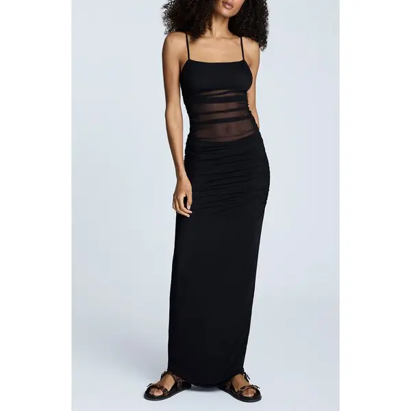 KENNETH COLE Ruched Mesh Maxi Dress