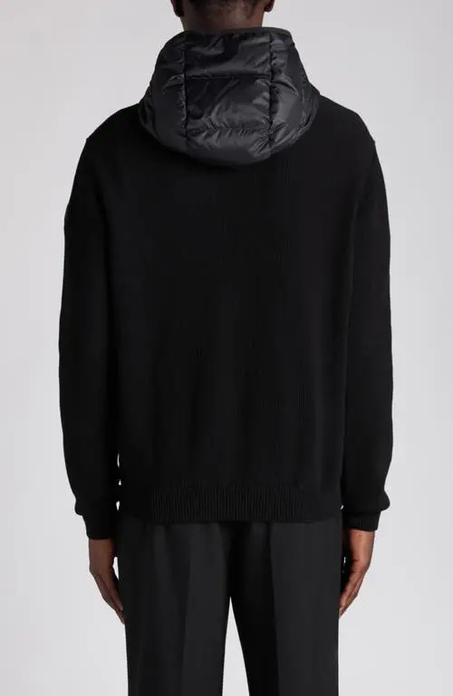 Moncler Cotton Knit & Down Hooded Cardigan