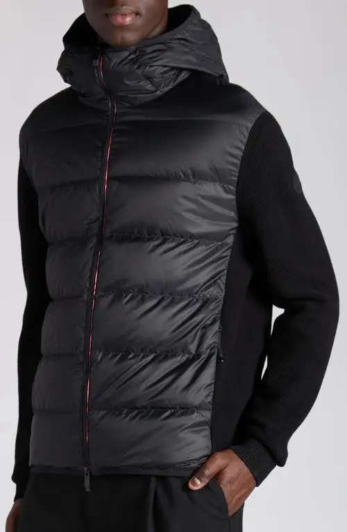Moncler Cotton Knit & Down Hooded Cardigan