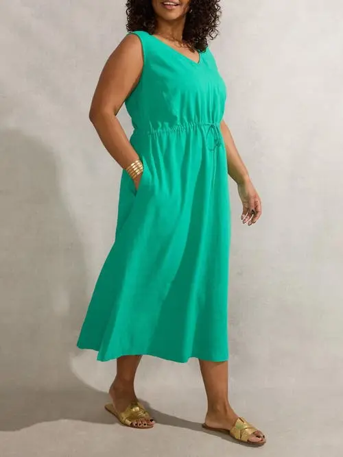 LIVE UNLIMITED Linen Blend Drawstring Midi Dress