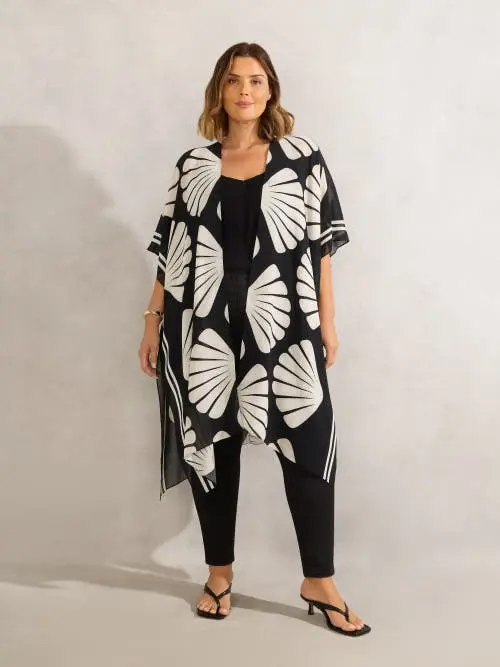 LIVE UNLIMITED Shell Print Longline Kimono - Multi