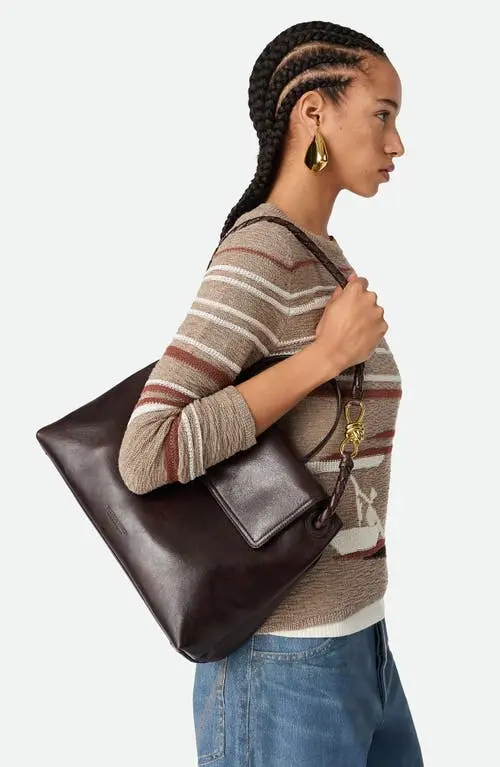 Bottega Veneta Ciao Knot Detail Leather Top Handle Bag - Dark Mahogany