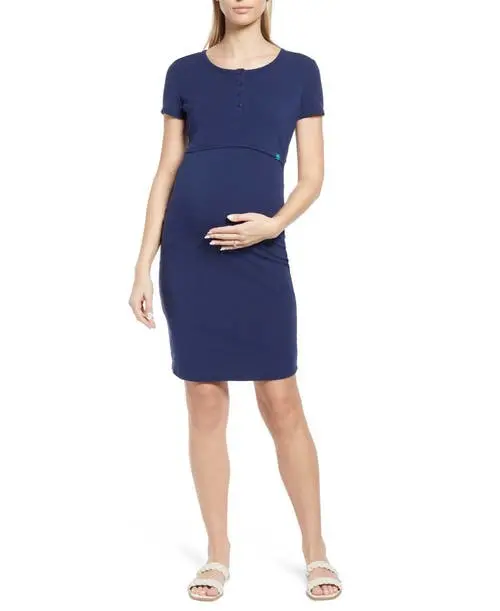 MODERN ETERNITY Nursing Maternity Dress - Navy