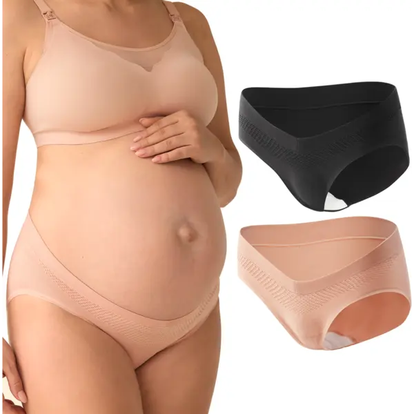 MOMCOZY Postpartum Panties,2 Pack - Black And Oyster Pink