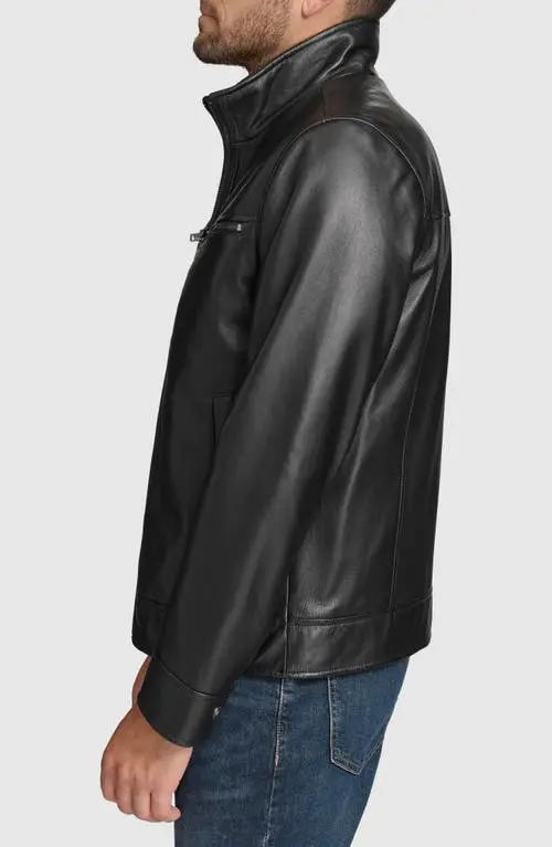 Andrew Marc Leather Moto Jacket With Bib - Black