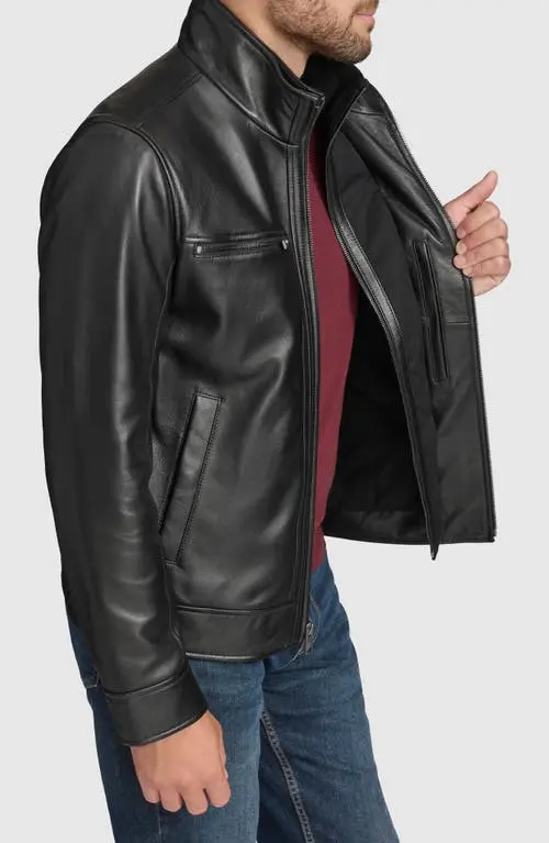 Andrew Marc Leather Moto Jacket With Bib - Black