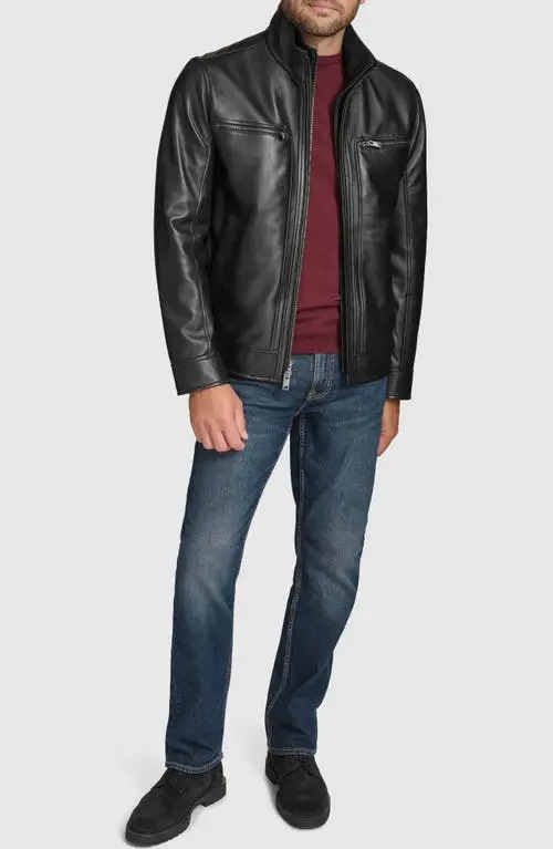 Andrew Marc Leather Moto Jacket With Bib - Black