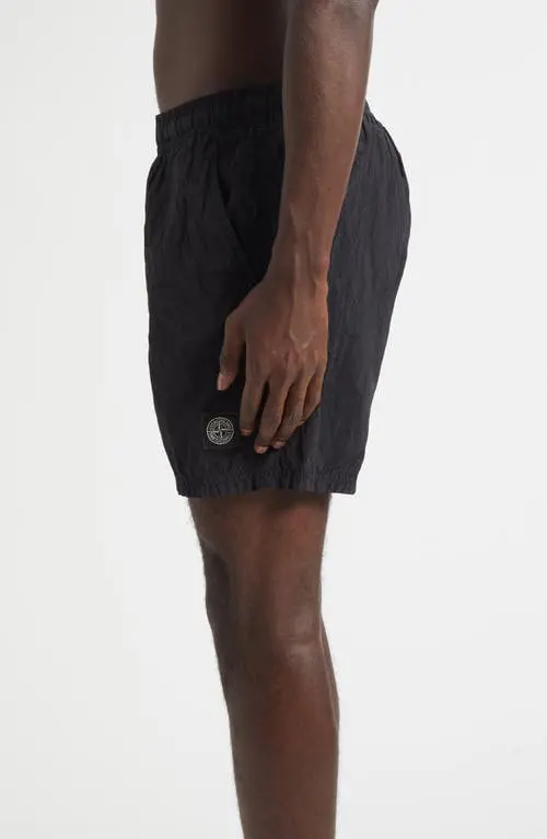 Stone Island Compass Logo Patch Nylon Swim Trunks - V0029 Black