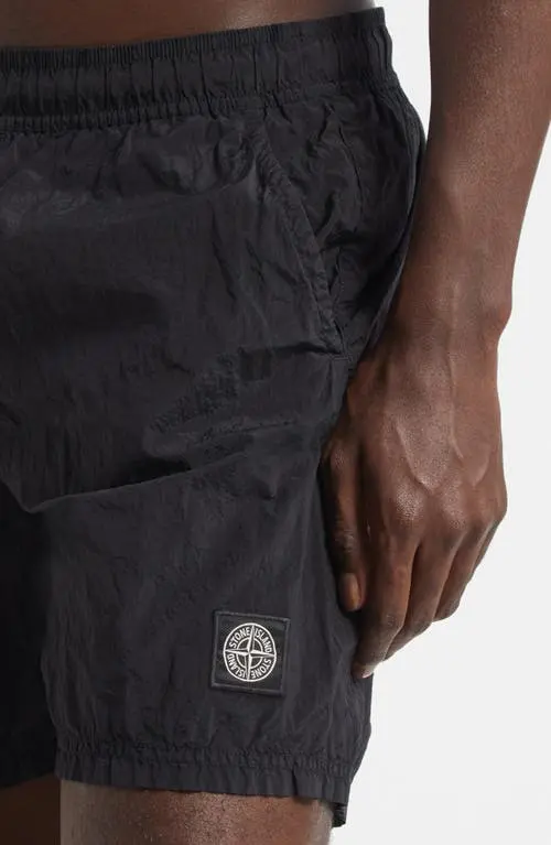 Stone Island Compass Logo Patch Nylon Swim Trunks - V0029 Black