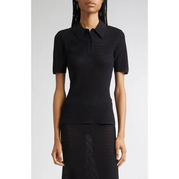 Victoria Beckham Chevron Pointelle Polo Sweater