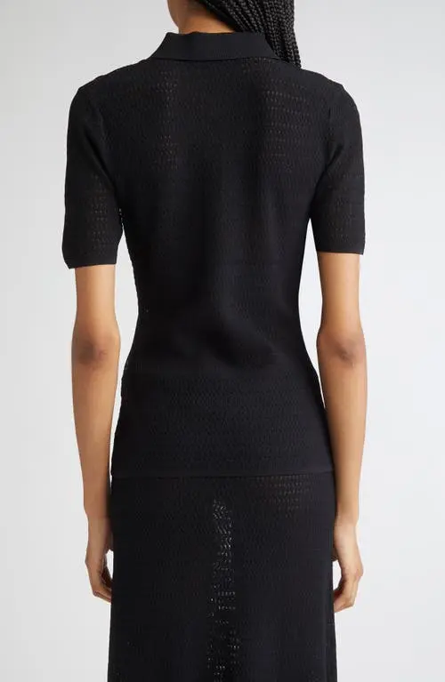 Victoria Beckham Chevron Pointelle Polo Sweater