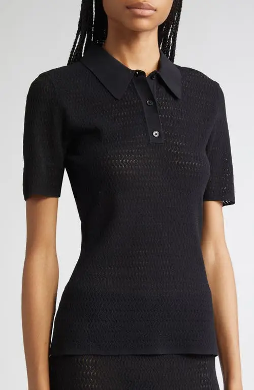 Victoria Beckham Chevron Pointelle Polo Sweater
