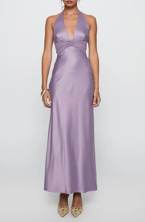 Princess Polly Rousseau Satin Halter Gown - Mauve | Editorialist