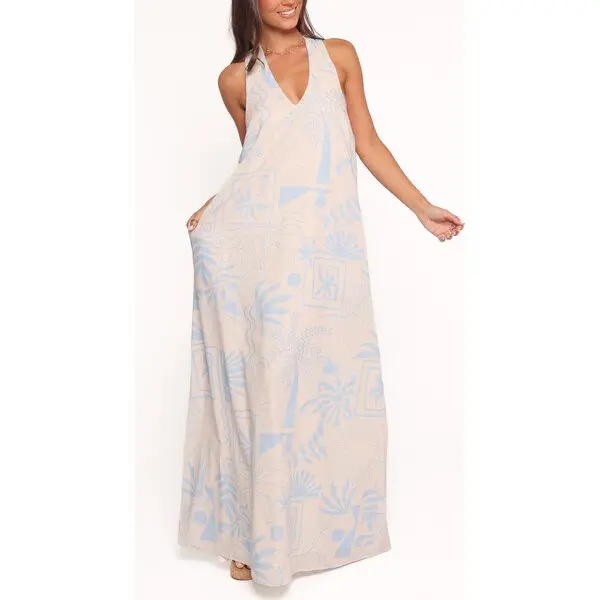PETAL & PUP Mixed Print Cotton Halter Maxi Dress