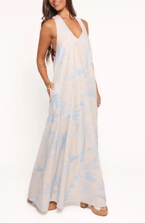 PETAL & PUP Mixed Print Cotton Halter Maxi Dress