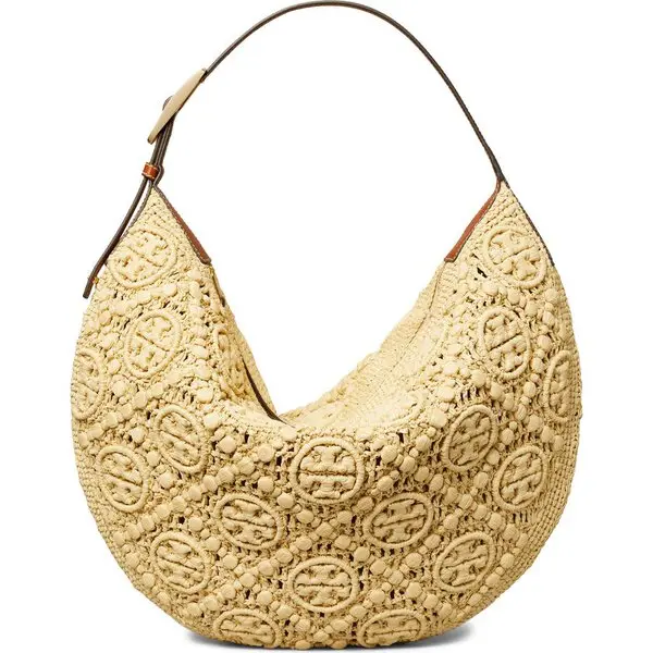 Tory Burch T-monogram Woven Raffia Shoulder Bag