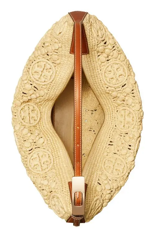 Tory Burch T-monogram Woven Raffia Shoulder Bag - Natural