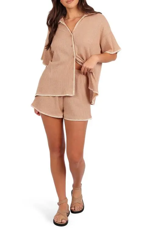PETAL & PUP Knit Button-up Shirt And Pull-on Shorts Set