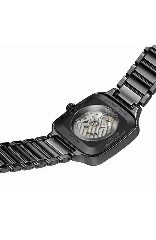 RADO True Square Automatic Open Heart Ceramic Bracelet Watch - Black Multi