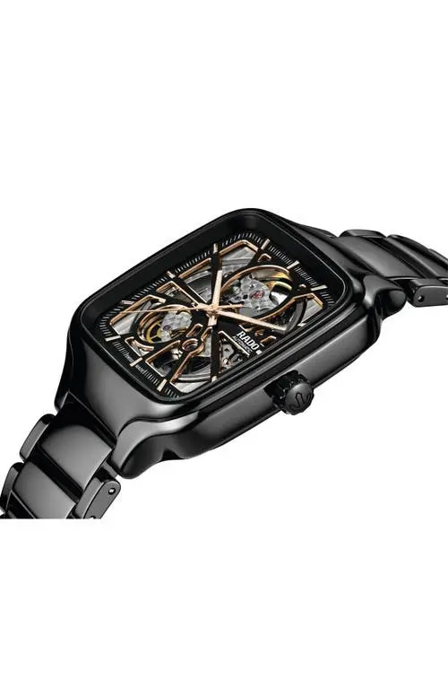 RADO True Square Automatic Open Heart Ceramic Bracelet Watch - Black Multi