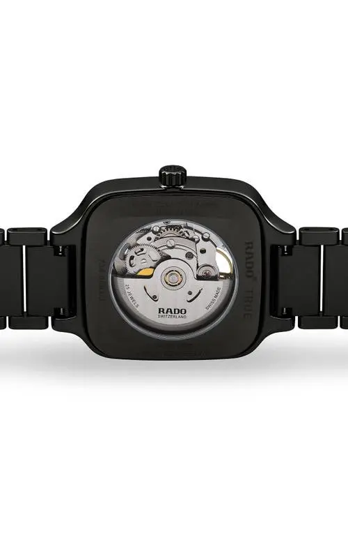 RADO True Square Automatic Open Heart Ceramic Bracelet Watch - Black Multi