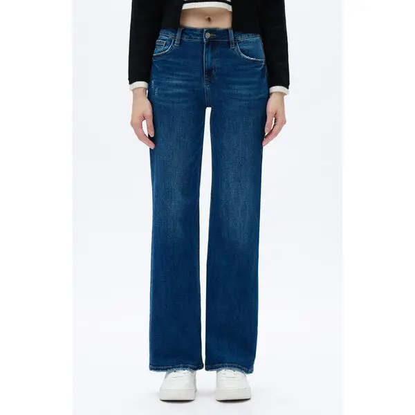 BAYEAS Mid-rise Wide-leg Jeans - Dark Blue