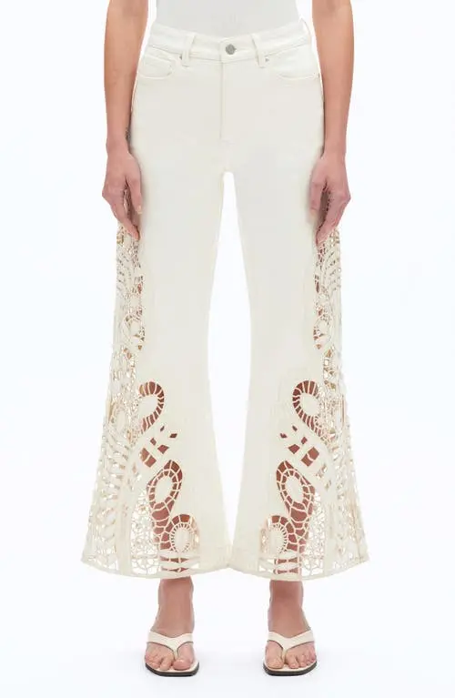 BAYEAS High-waist Embroidered Wide-leg Jeans - Beige