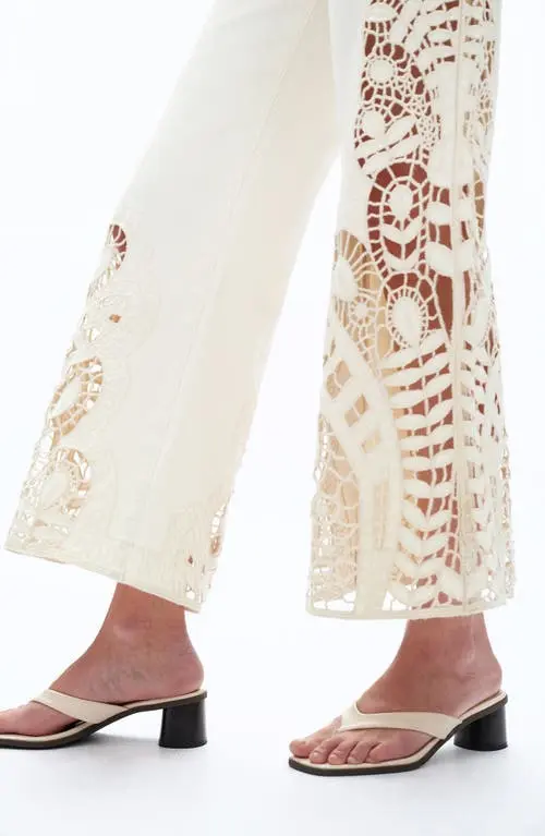 BAYEAS High-waist Embroidered Wide-leg Jeans - Beige