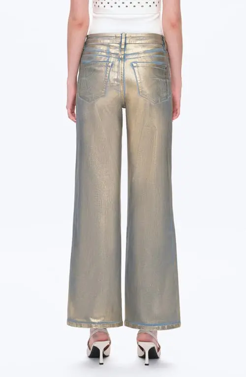 BAYEAS Metallic High-waist Wide-leg Jeans - Golden