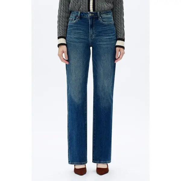 BAYEAS High-waist Straight-leg Jeans - Retro Dark Blue