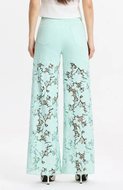 BAYEAS Crystal Embellished Lace Wide-leg Jeans - Mint Green
