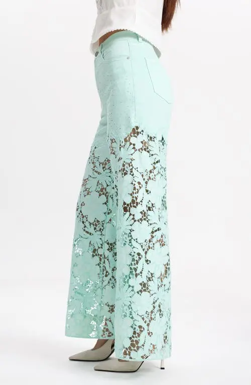 BAYEAS Crystal Embellished Lace Wide-leg Jeans - Mint Green