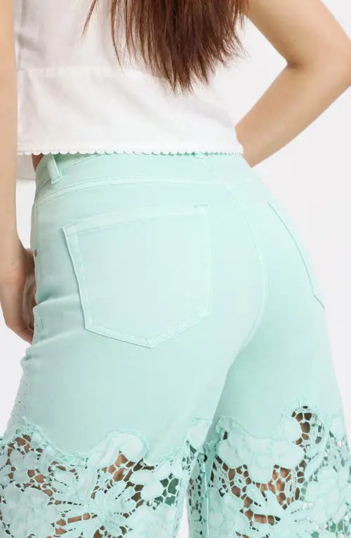 BAYEAS Crystal Embellished Lace Wide-leg Jeans - Mint Green