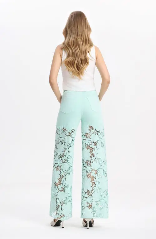 BAYEAS Crystal Embellished Lace Wide-leg Jeans - Mint Green