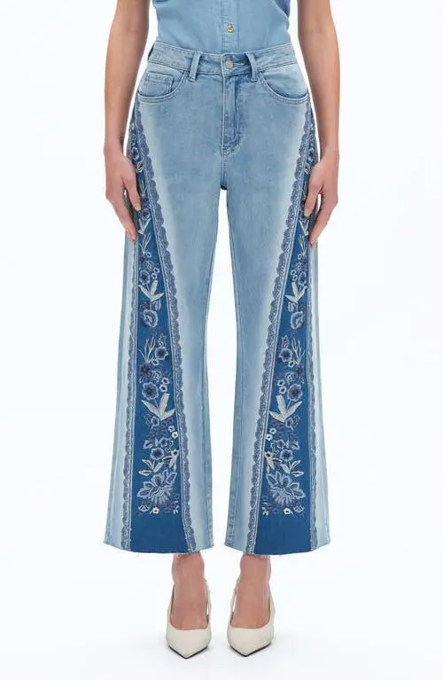 BAYEAS Patchwork Embroidered High-waist Crop Flare Jeans