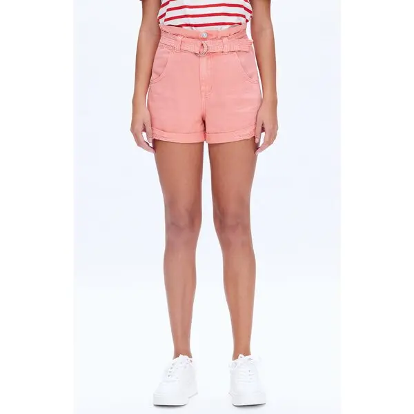 BAYEAS Belted High-waist Denim Shorts - Pink