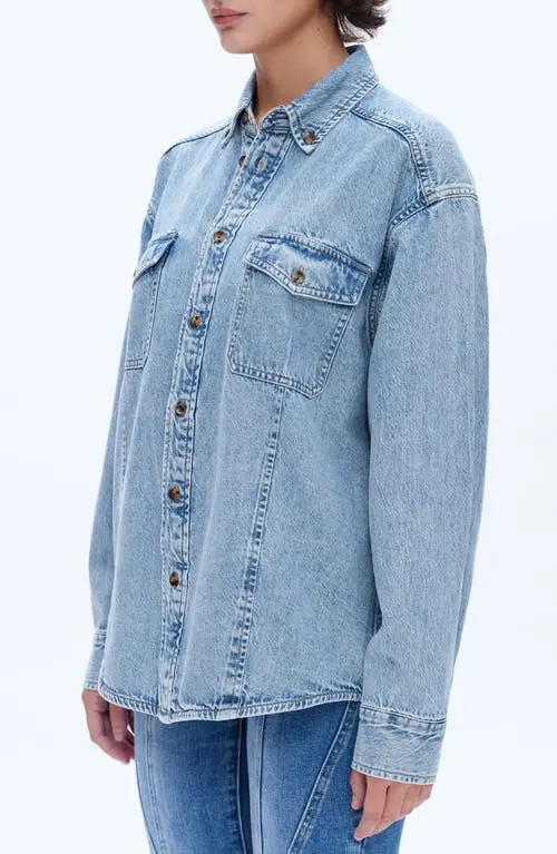 BAYEAS Oversized Denim Button-up Shirt - Light Blue