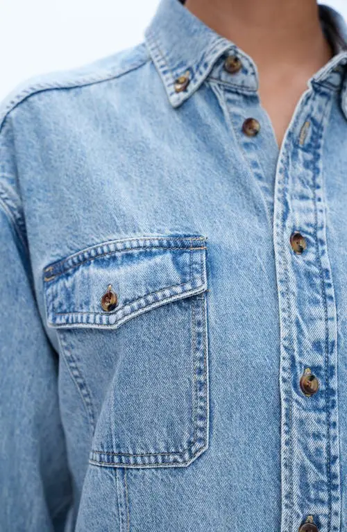 BAYEAS Oversized Denim Button-up Shirt - Light Blue