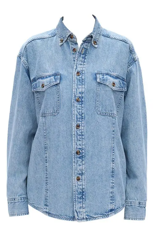 BAYEAS Oversized Denim Button-up Shirt - Light Blue