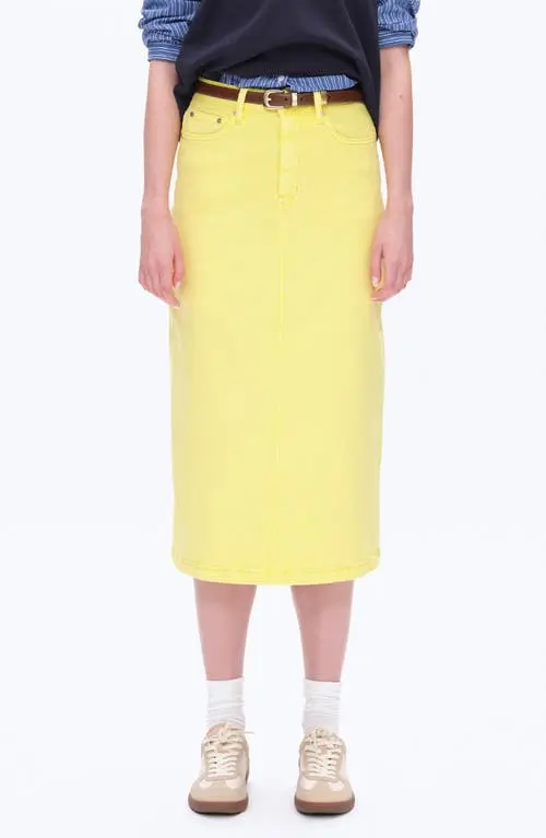 BAYEAS Slit Hem Denim Midi Skirt - Lemon