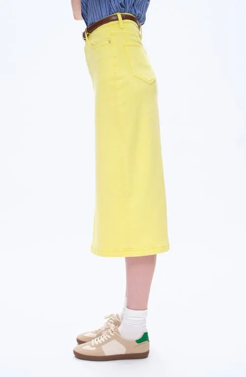 BAYEAS Slit Hem Denim Midi Skirt - Lemon
