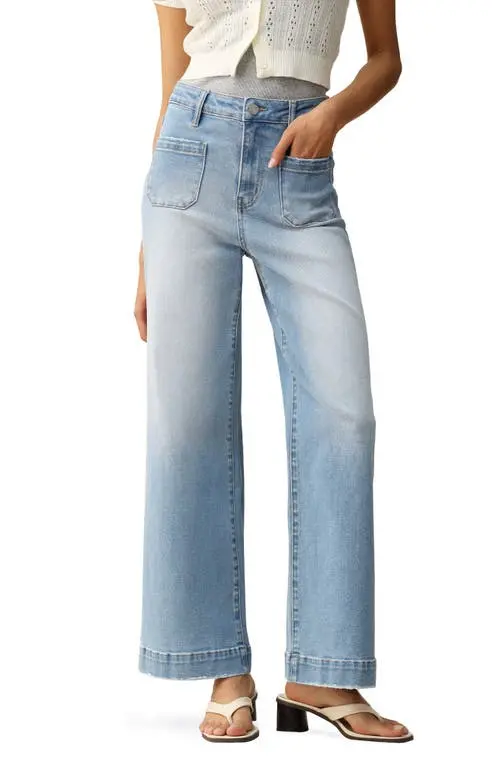 BAYEAS High-waist Wide-leg Jeans With Patch Pockets - Light Blue