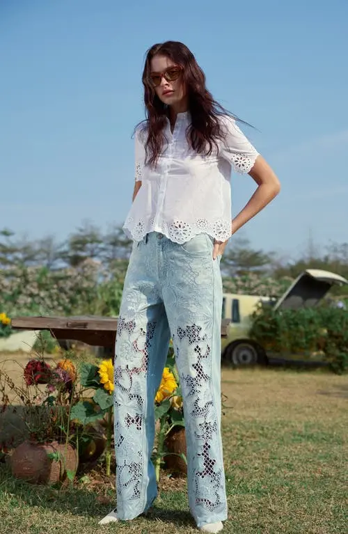 BAYEAS Crystal Embellished Relaxed Straight-leg Jeans