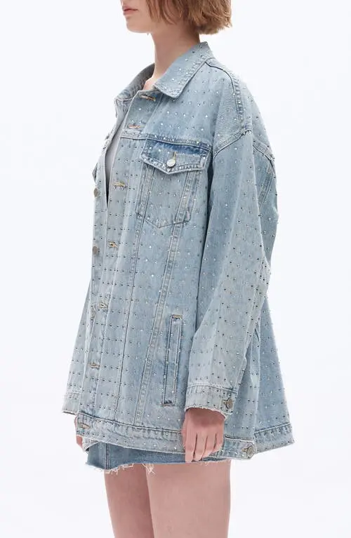 BAYEAS Oversized Rhinestone Denim Trucker Jacket