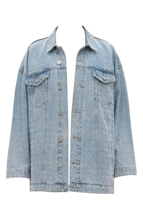 BAYEAS Oversized Rhinestone Denim Trucker Jacket