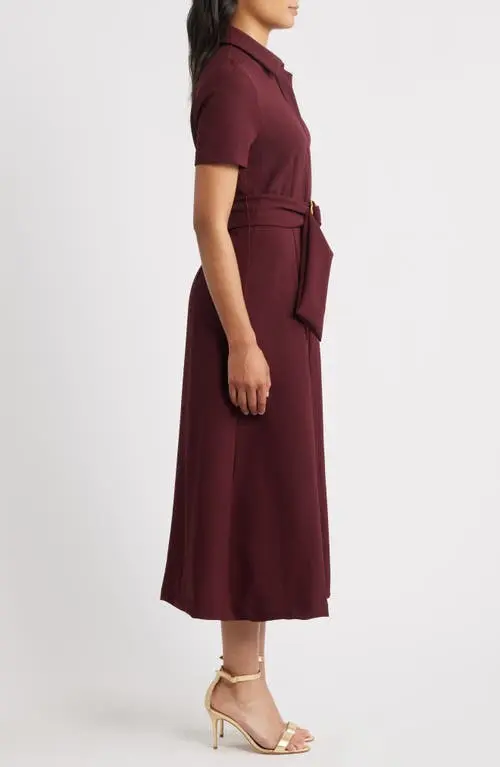 Julia Jordan Belted Midi Shirtdress - Burgundy